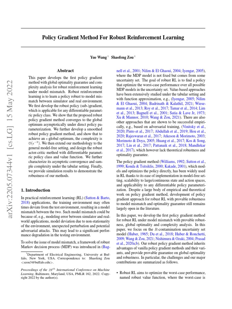 Policy Gradient Method For Robust Reinforcement Learning | PDF | Mathematical Optimization ...