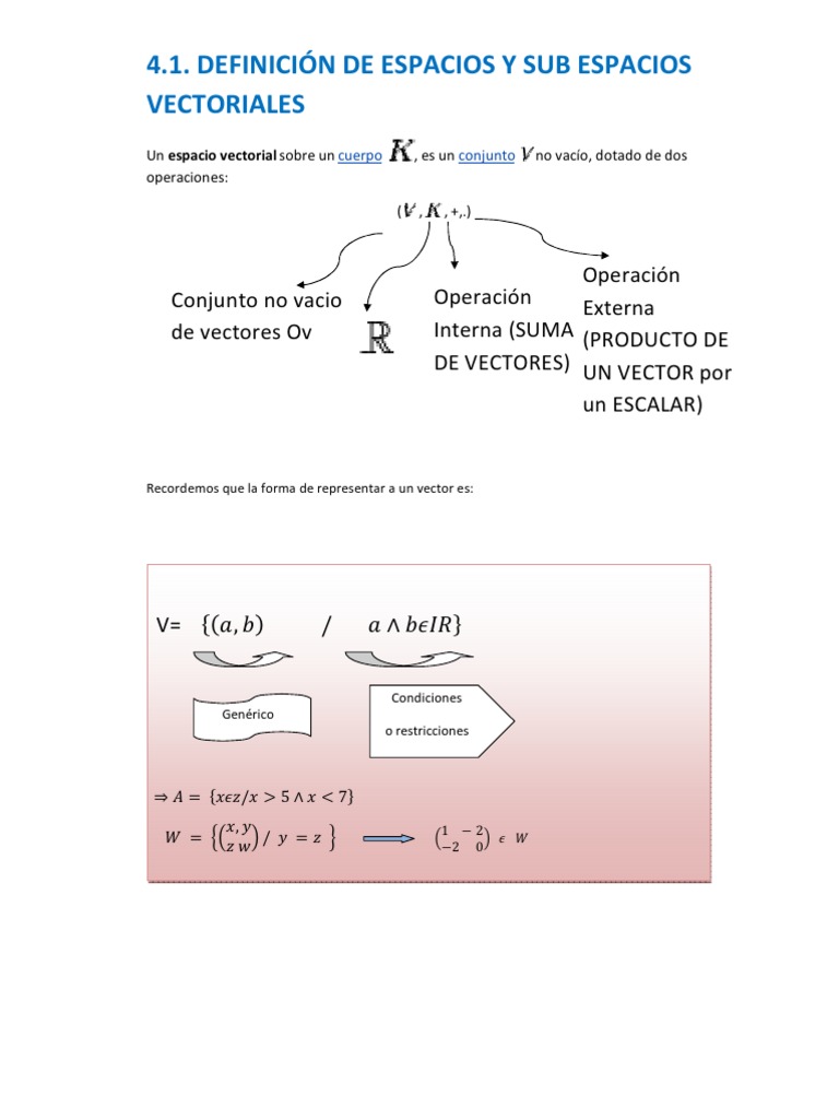 4.1.definicion de Espacios y Subespacios Vectoriales | PDF | Espacio vectorial | Linealidad