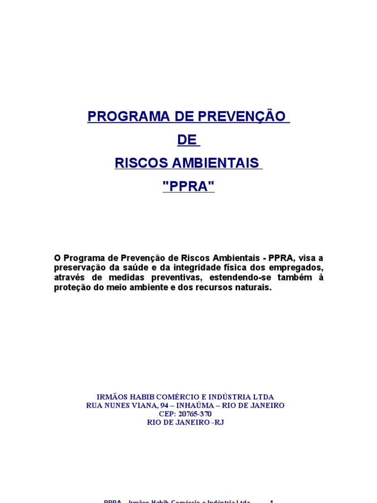 Modelo PPRA Atual | PDF | Ambiente natural | Indústrias