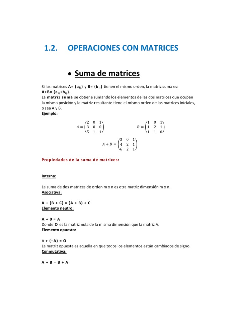 1.2.operaciones Con Matrices | PDF