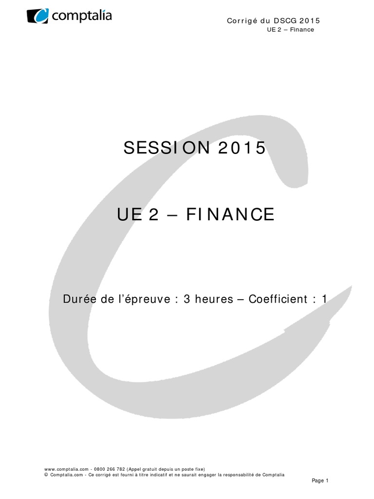 Sujet Corrige DSCG Ue2 2015 | PDF | Actionnaire | Action (Finance)
