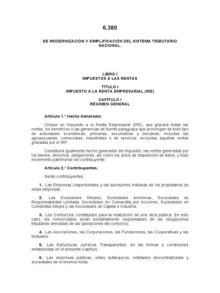 Ley 6380 | PDF | Impuestos | Impuesto sobre la renta