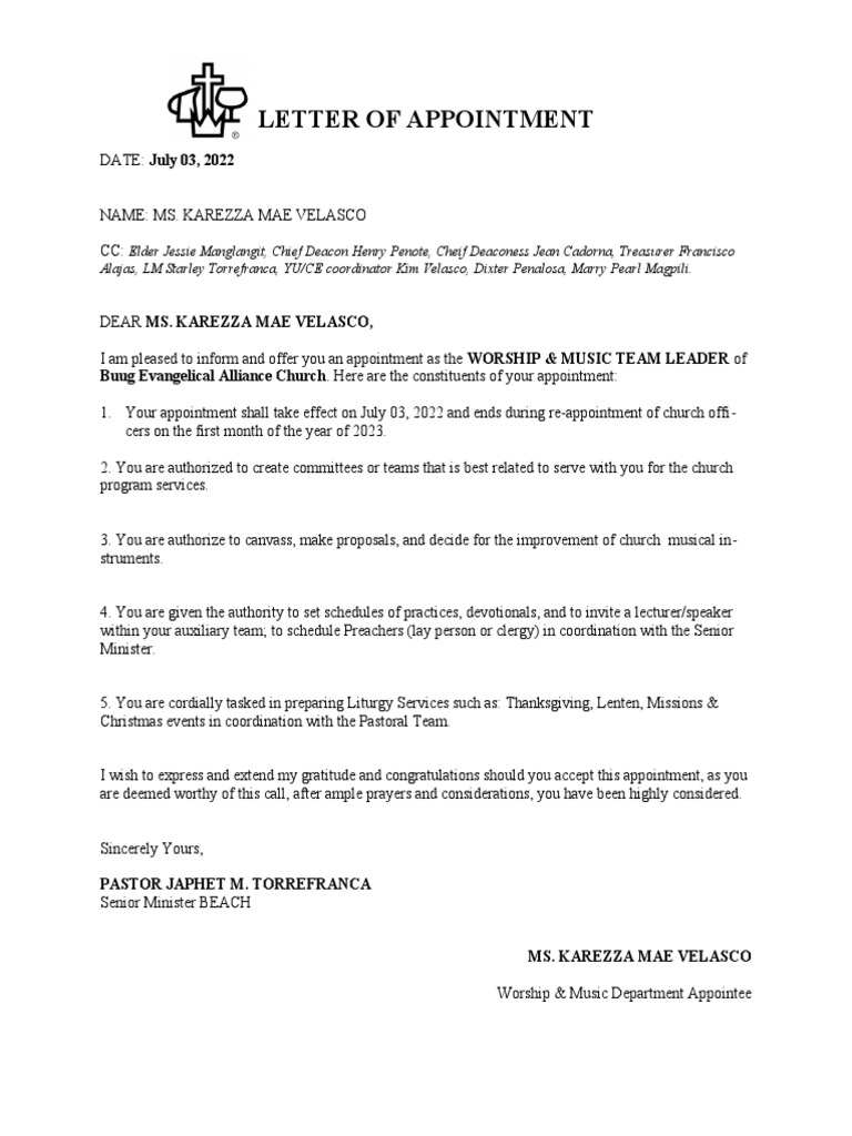 Religious Appointment Letter Sample Dhoni Railway Appointment Letter