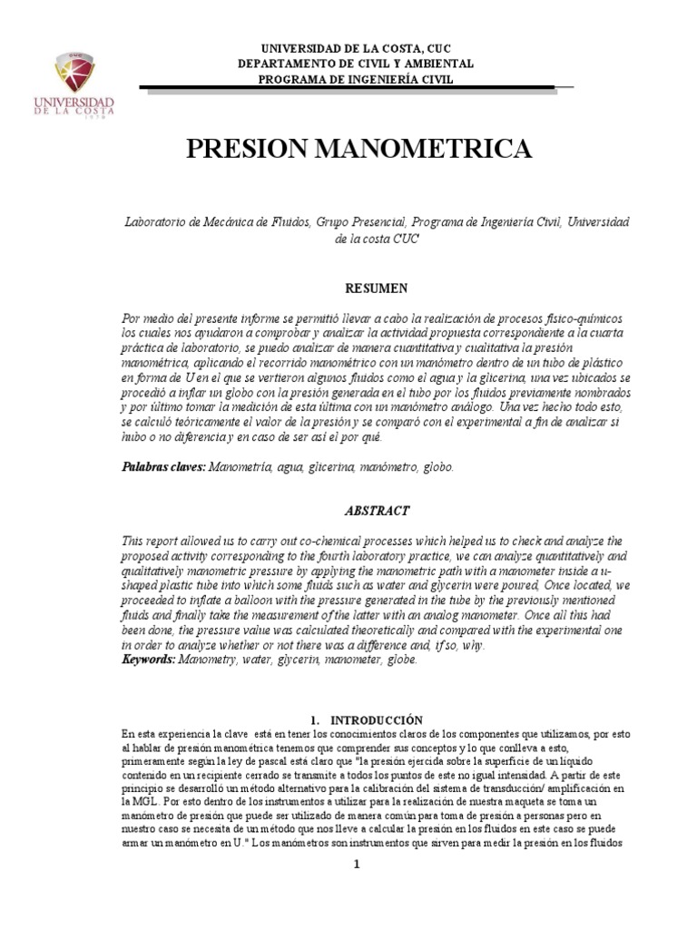 Presion Manometrica | Descargar gratis PDF | Presión | Pascal (Unidad)