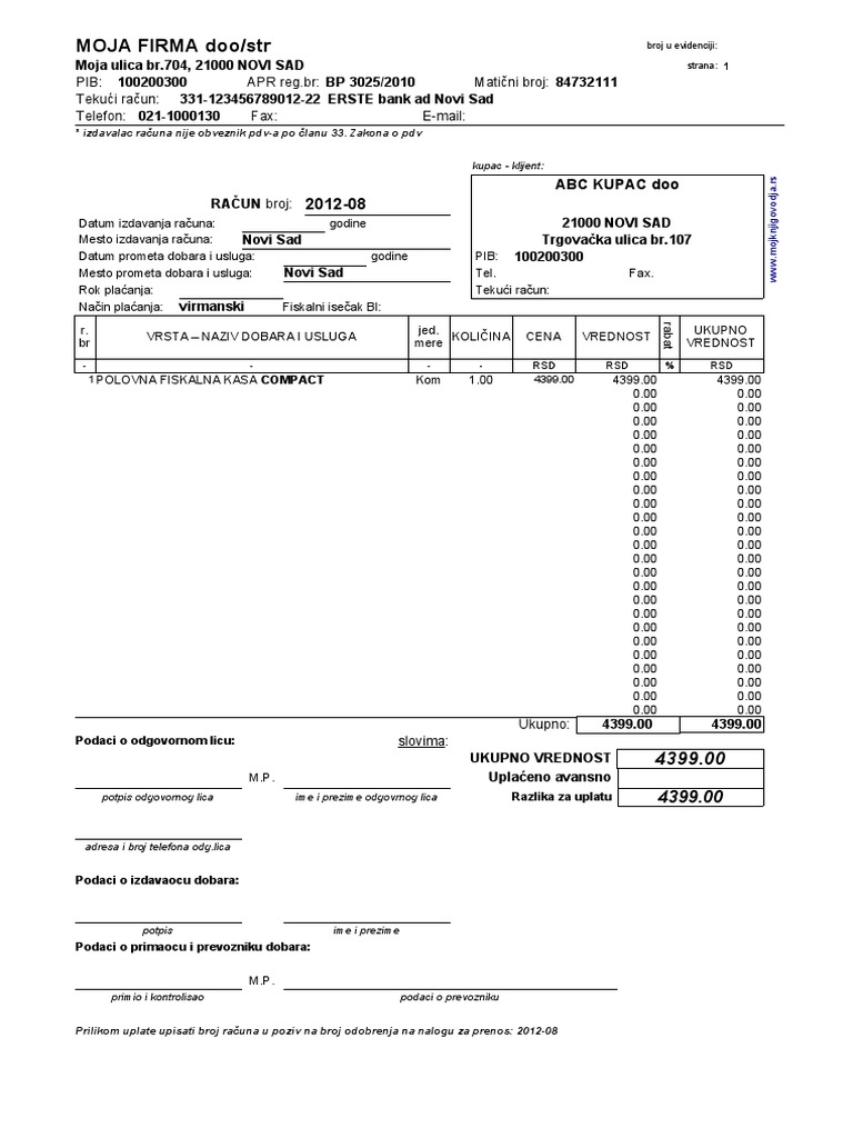 Racun BEZ PDV Roba | PDF