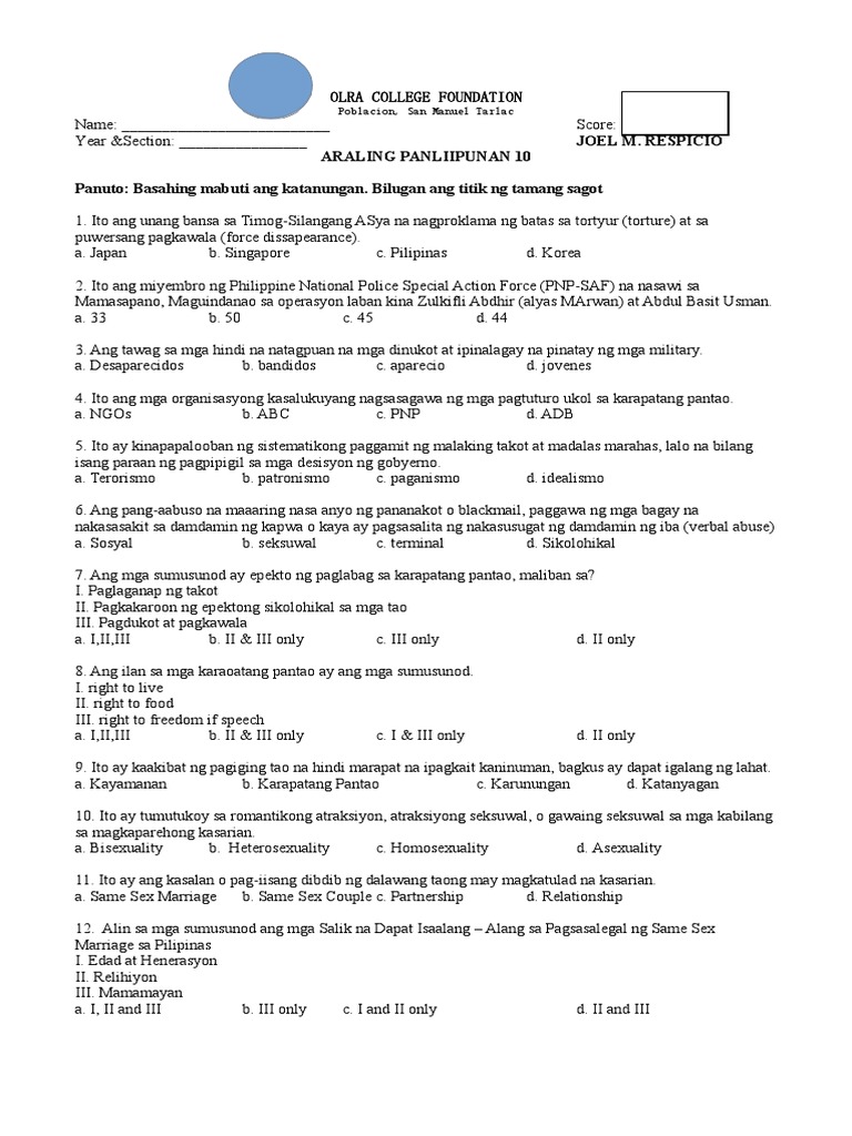 3rd Quarter Final Exam | PDF