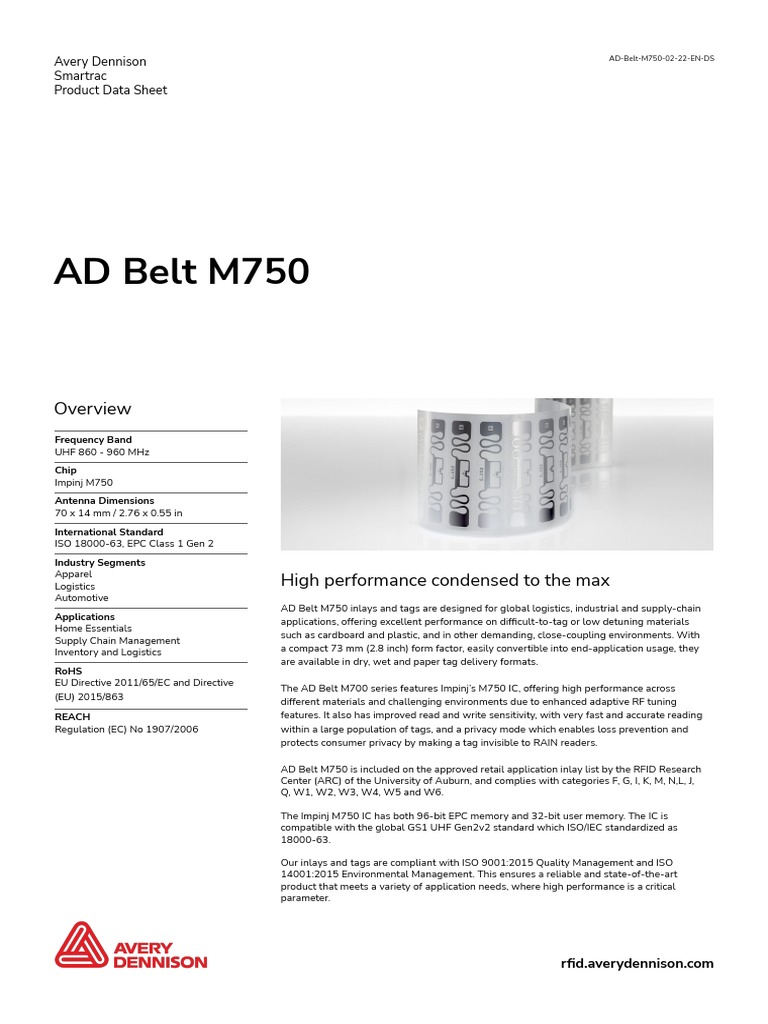AD Belt M750: Avery Dennison Smartrac Product Data Sheet | PDF | Radio ...
