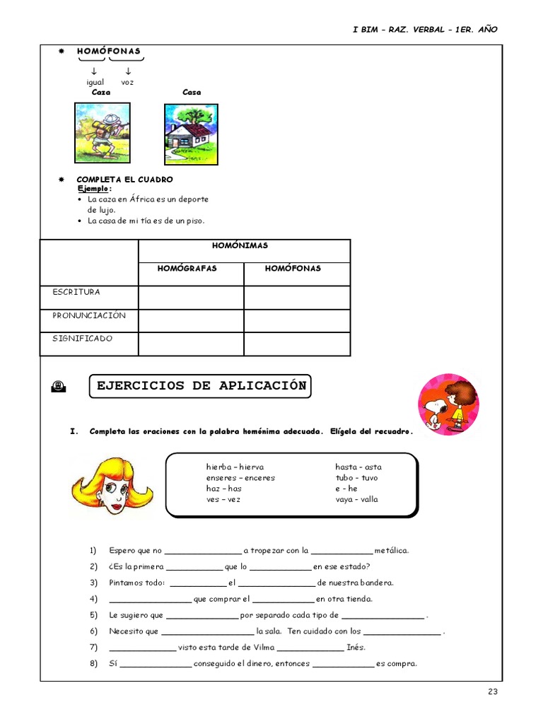 Ejercicios de Homónimos y Clasificación de Palabras | PDF