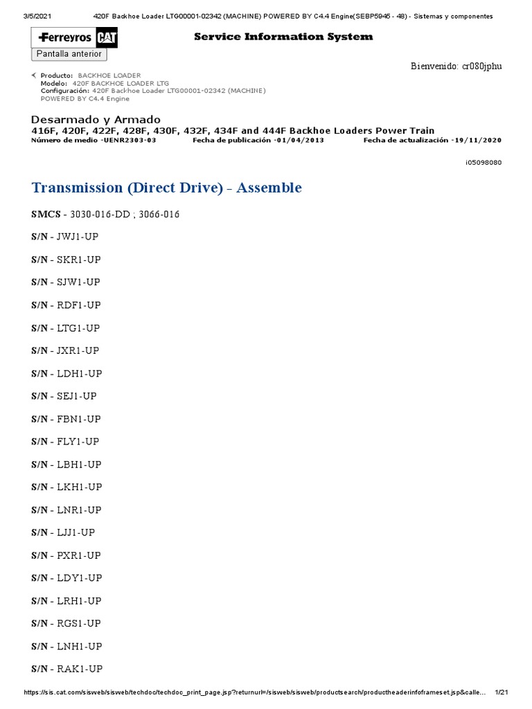 Ensamble Transmision CAT 420F | PDF | Manual Transmission | Vehicles