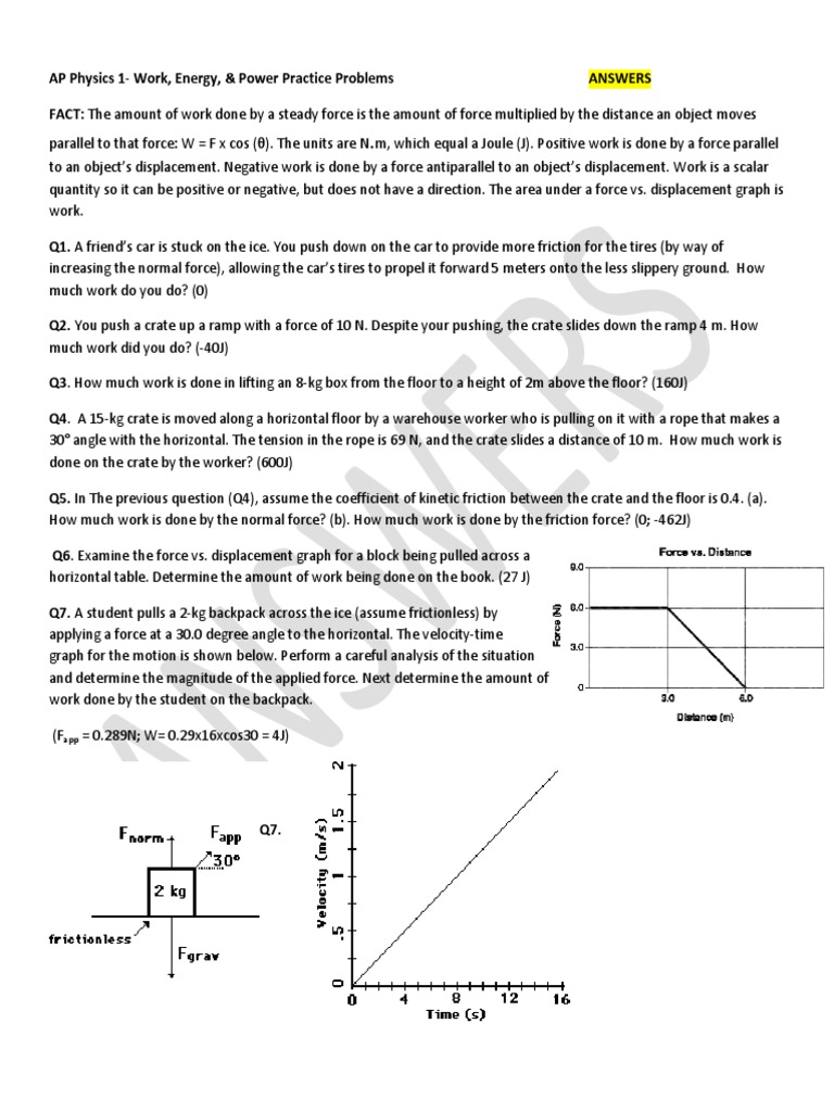 Unit 3 Work Energy Power Practice Questions v2 2016 Answers | PDF ...