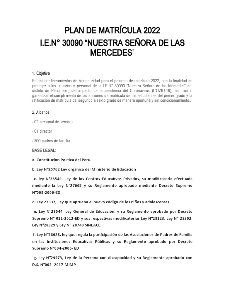 Plan de Matrícula 2022 | PDF | Educación primaria
