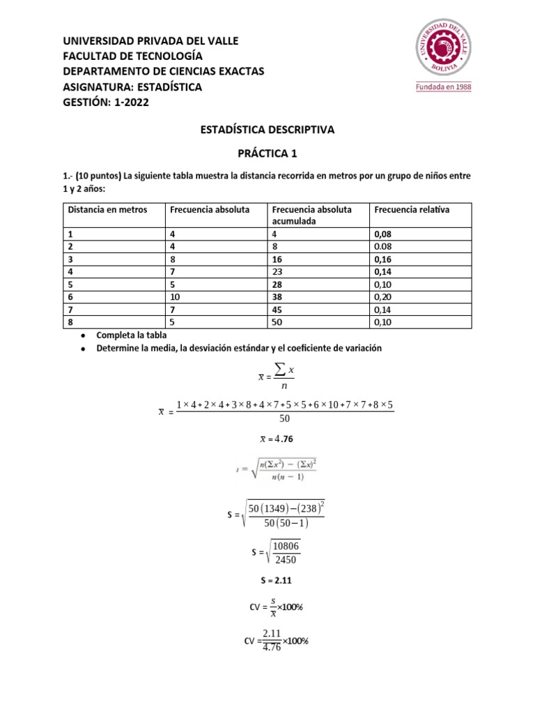 Practica Estadistica | PDF | Desviación Estándar | Estadísticas