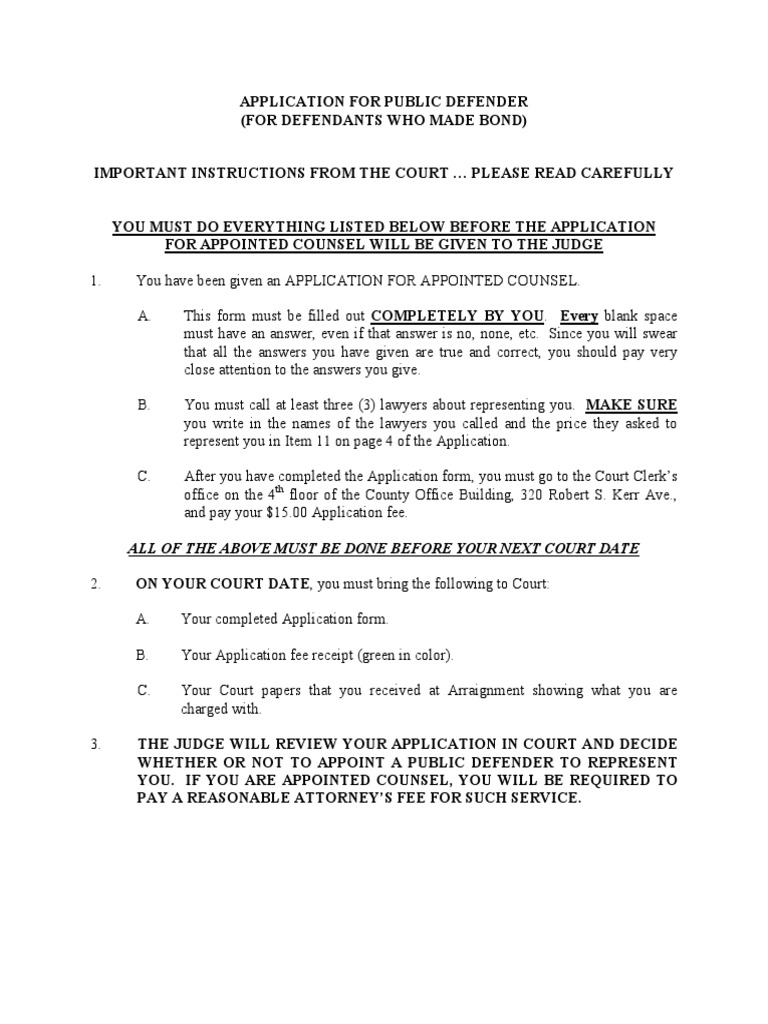 Application For Public Defender PDF | PDF | Bail | Public Defender