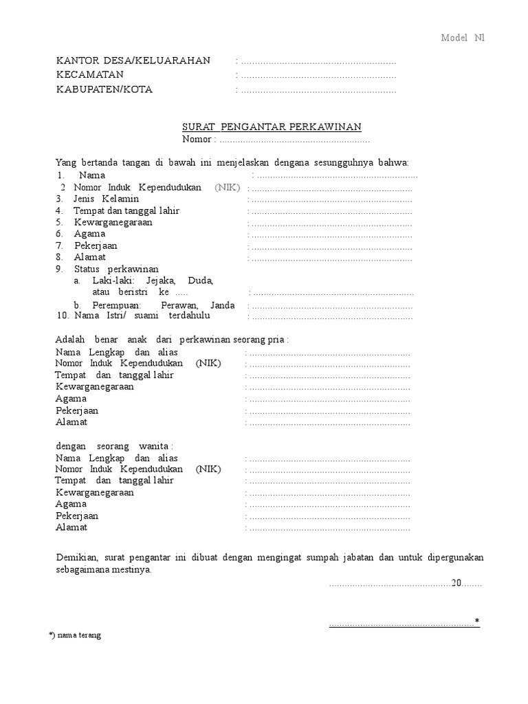 Surat Pengantar Perkawinan (N1) | PDF