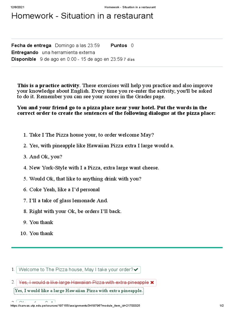 Homework - Situation in A Restaurant | PDF