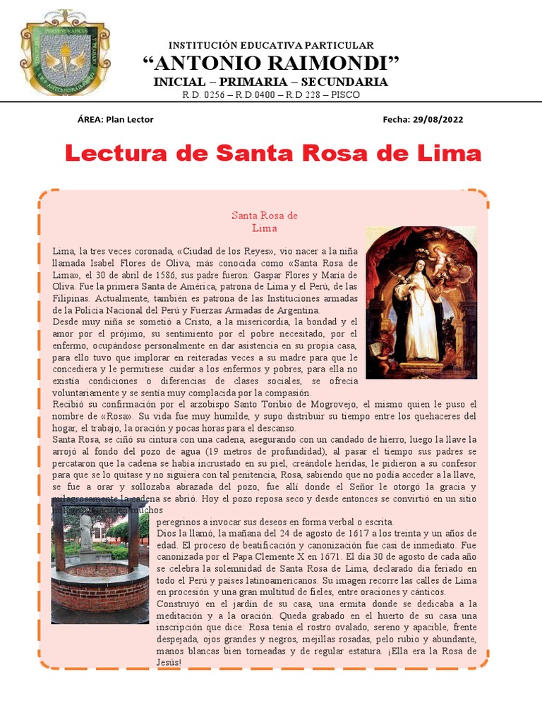 Plan Lector Santa Rosa Del Lima | PDF