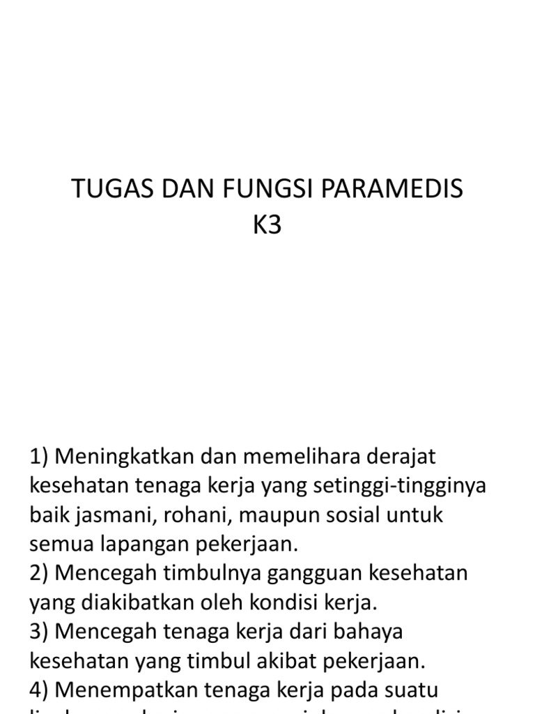 Tugas Dan Fungsi Paramedis K3 | PDF