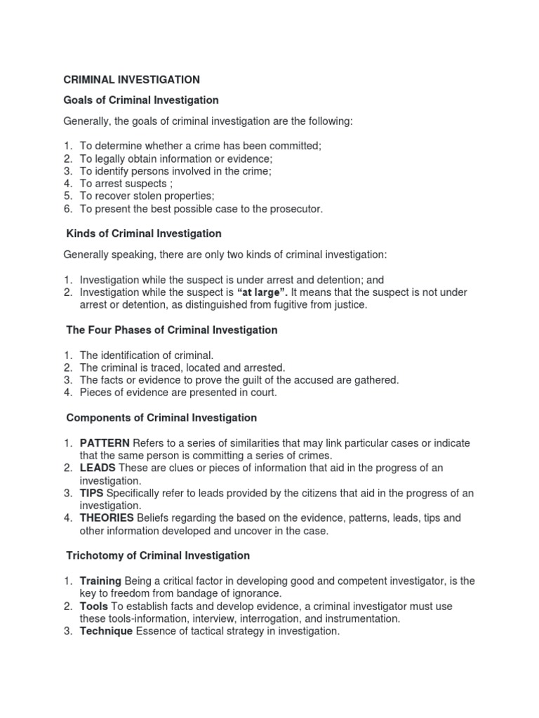 Criminal Investigation Goals of Criminal Investigation: Pattern Leads ...