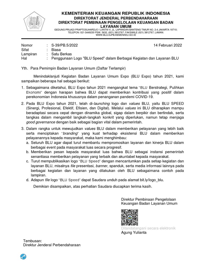 Himbauan Penggunaan Logo BLU Speed | PDF