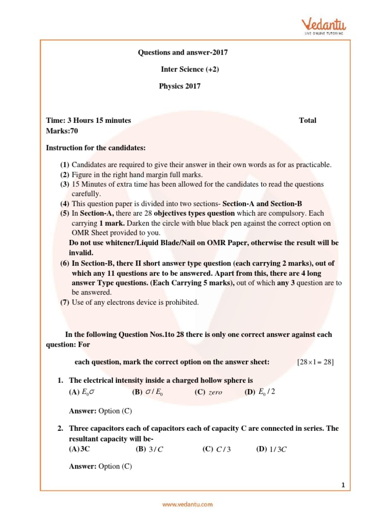 Bihar Board (BSEB) Physics Class 12 Question Paper 2017 | PDF | Diode ...