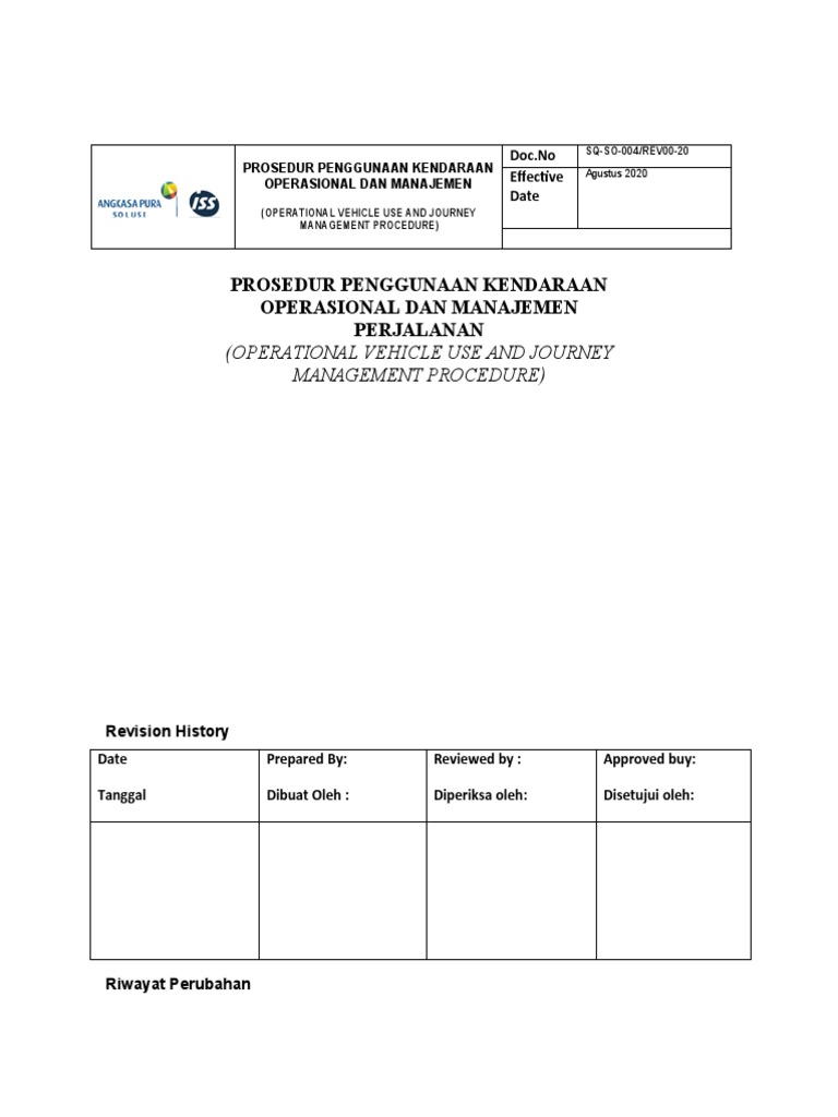 SQ-SO-004 Prosedur Penggunaan Kendaraan Operasional Dan Manajemen | PDF