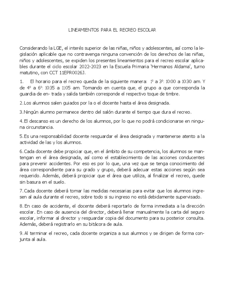 Normativa del Recreo Escolar en Primaria | PDF | Ciencia y matemáticas