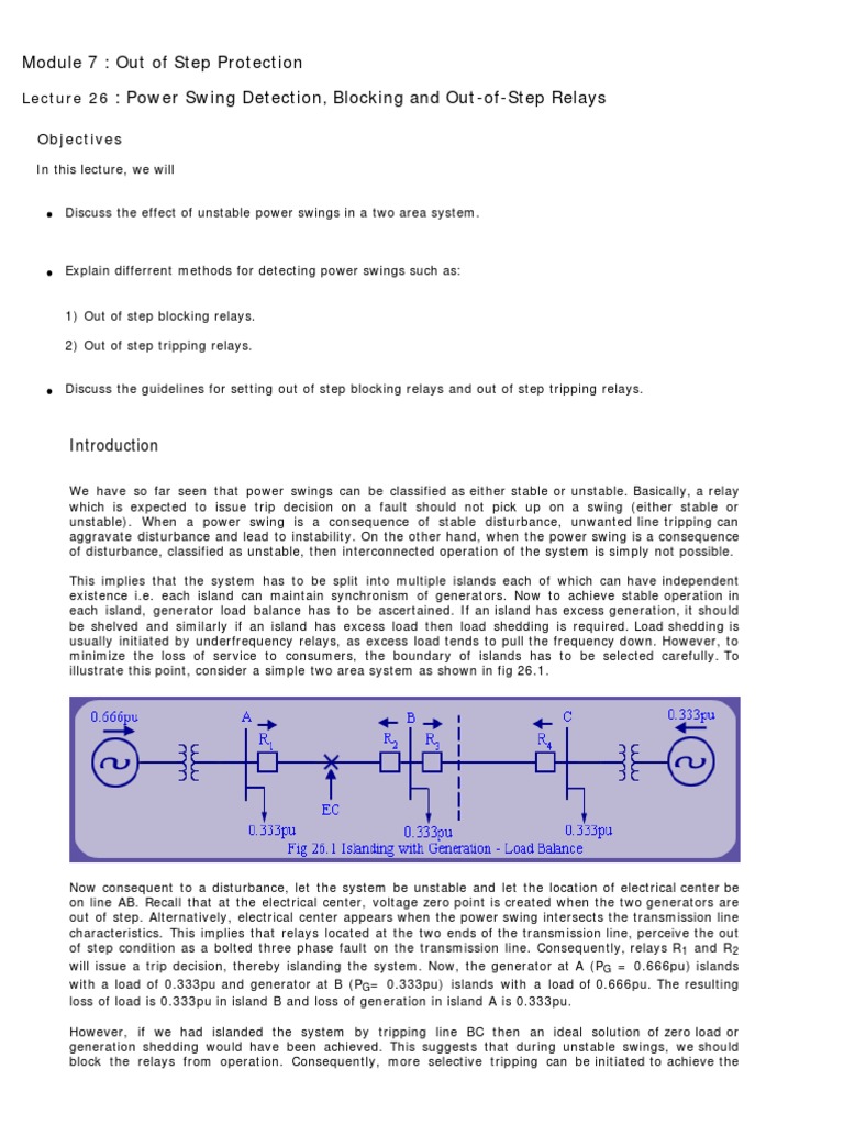 Module 7: Out of Step Protection: Power Swing Detection, Blocking and Out-of-Step Relays | PDF ...