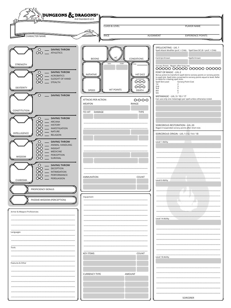Ard Character Sheet - Sorcerer | Download Free PDF | Role Playing ...