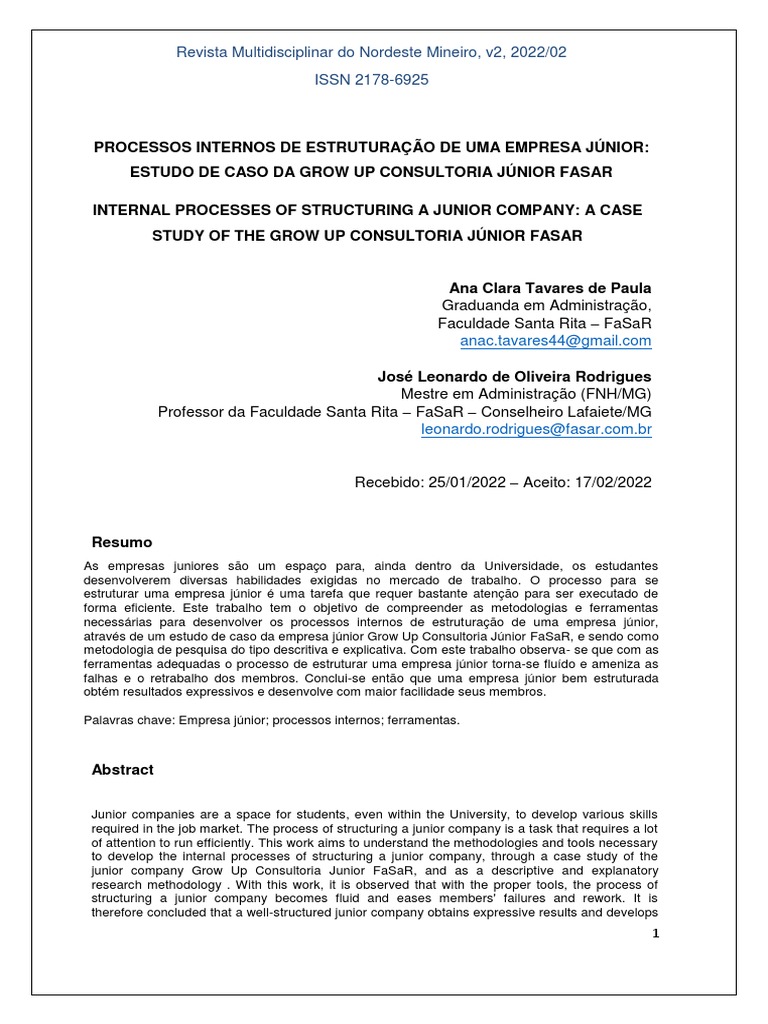 885 Processos Internos de Estruturacao de Uma Empresa Junior Estudo de ... 885 Processos Internos de Estruturacao de Uma Empresa Junior Estudo de ...