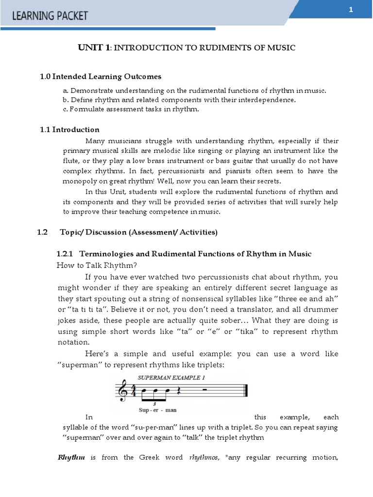 Unit 1:: Introduction To Rudiments of Music 1.0 Intended Learning ...