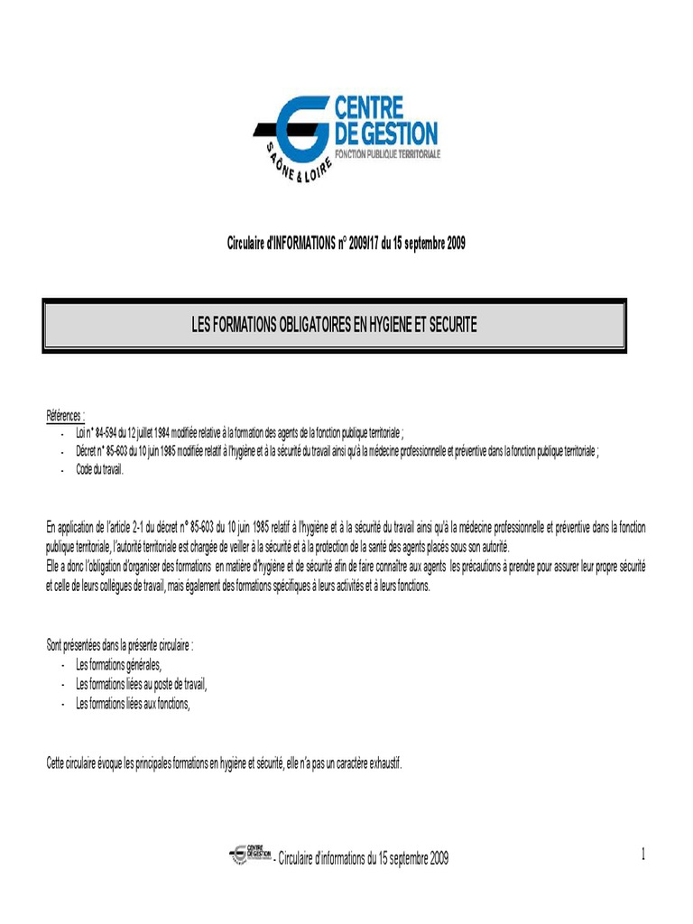 Les Formations Obligatoires en Hygiene Et Securite | PDF | Santé et ...