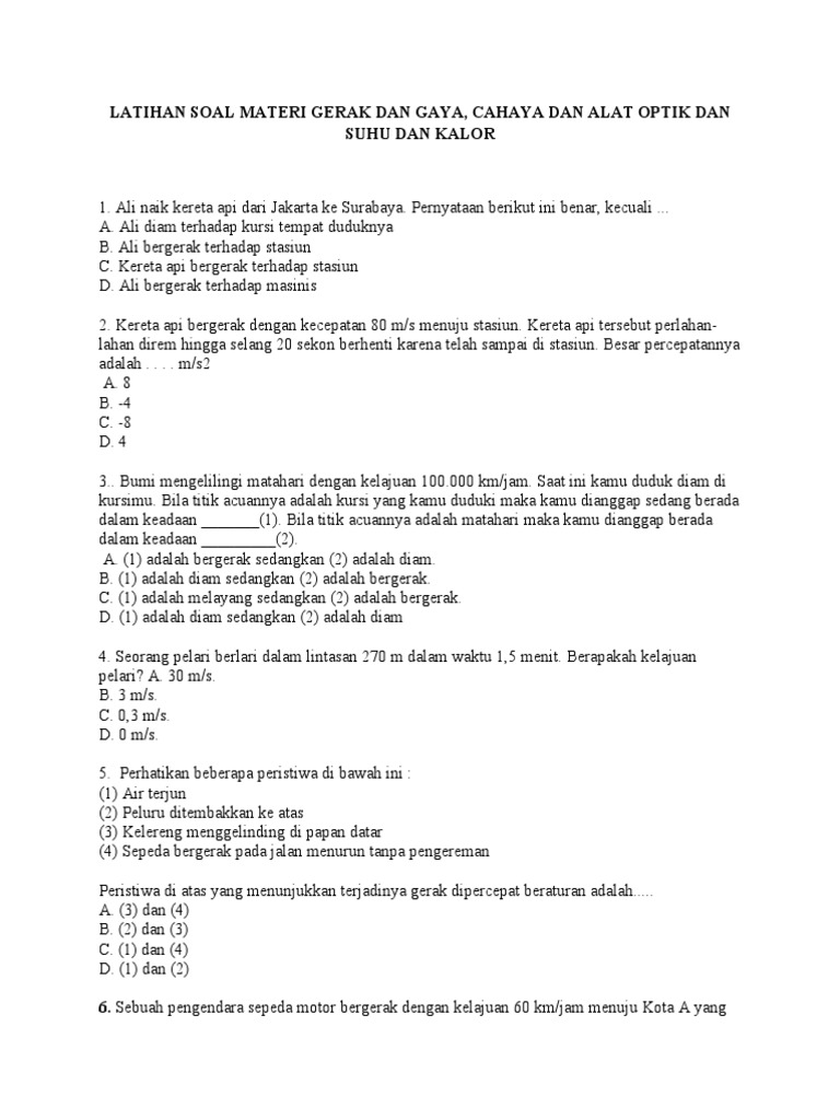 Latihan Soal Materi Gerak Dan Gaya | PDF
