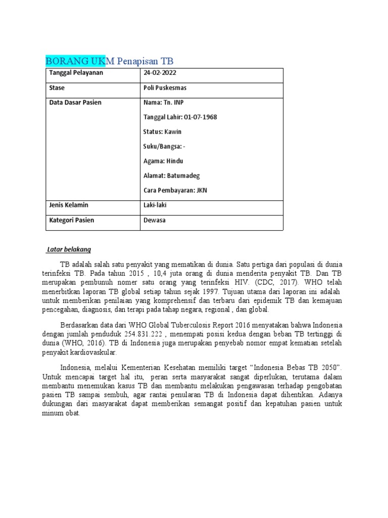 Borang Ukm Penapisan TB | PDF