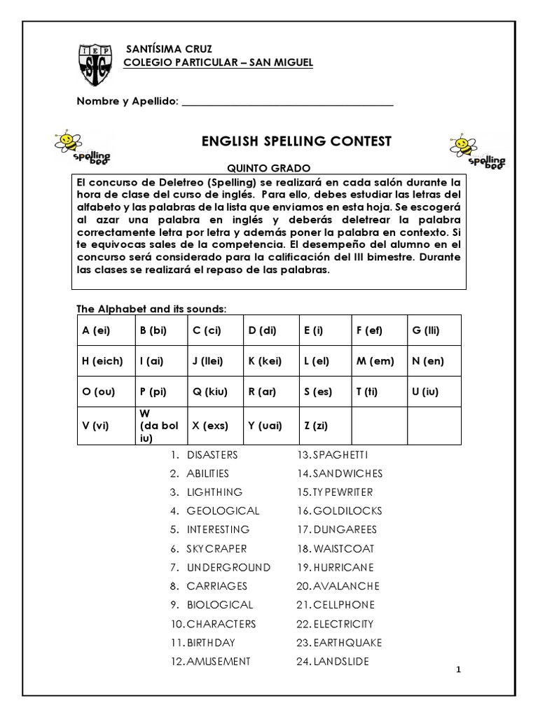 SPELLING LIST 5° GRADO | PDF