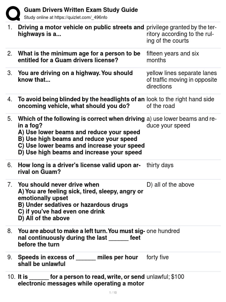Guam Drivers Written Exam Guide | PDF | Traffic Light | Traffic