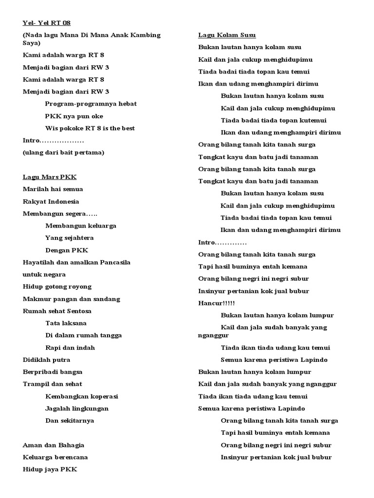 Teks Lagu RT 08 | PDF
