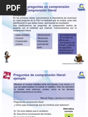 Ejemplos De Preguntas Para La Comprensión Lectora