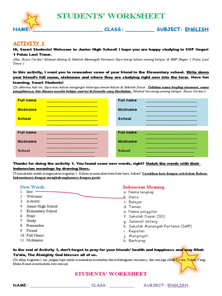 STUDENTS' WORKSHEET 1-Biodata | PDF