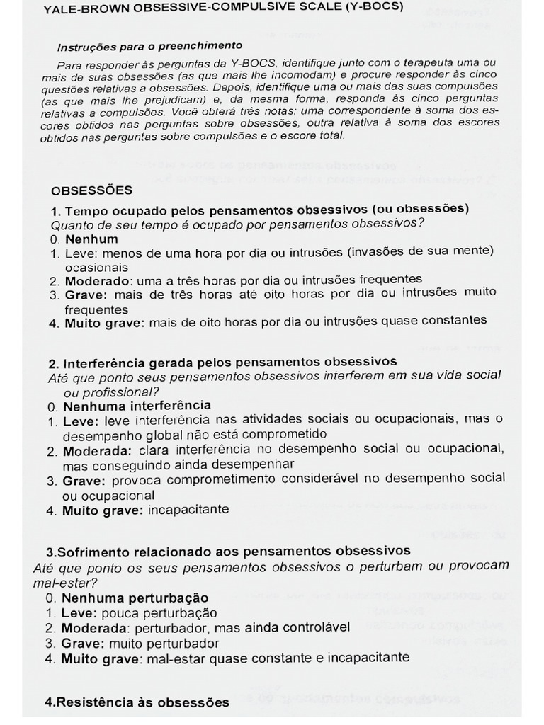 Yale Brown Obsessive Compulsive Scale y Bocs | PDF