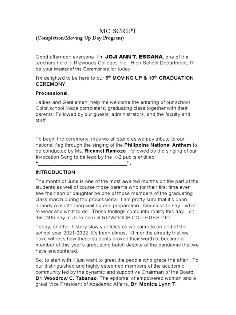 MC SCRIPT FOR GRADUATION | PDF