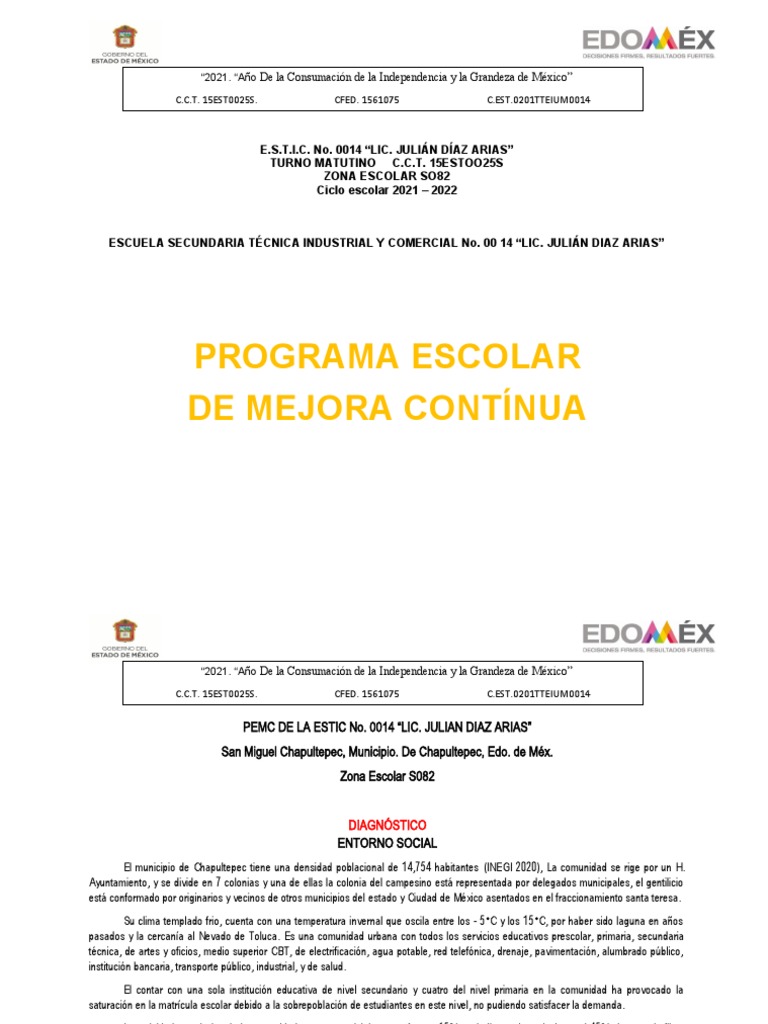 Programa Escolar de Mejora Contínua | PDF | Maestros | Método de enseñanza