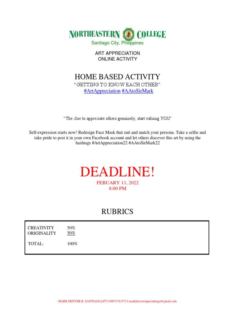 Deadline!: Home Based Activity | PDF
