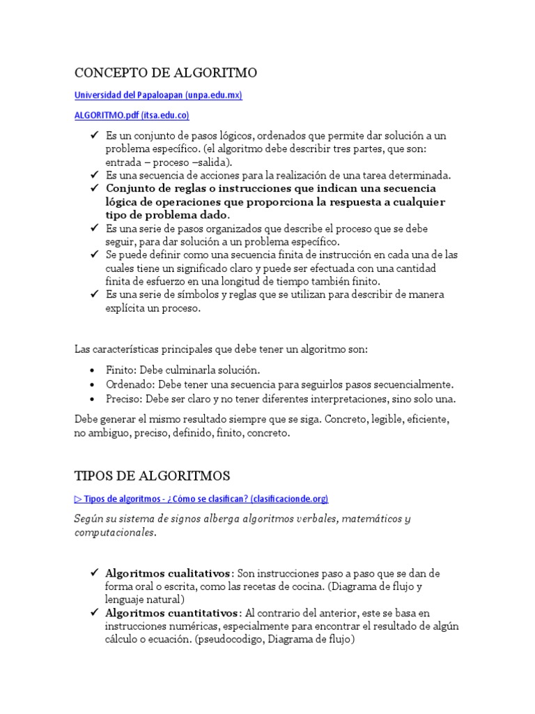 Definición y Tipos de Algoritmos | PDF | Algoritmos | Lenguaje de ...