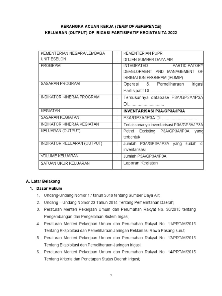 ToR Inventarisasi P3A.gp3A.ip3A | PDF