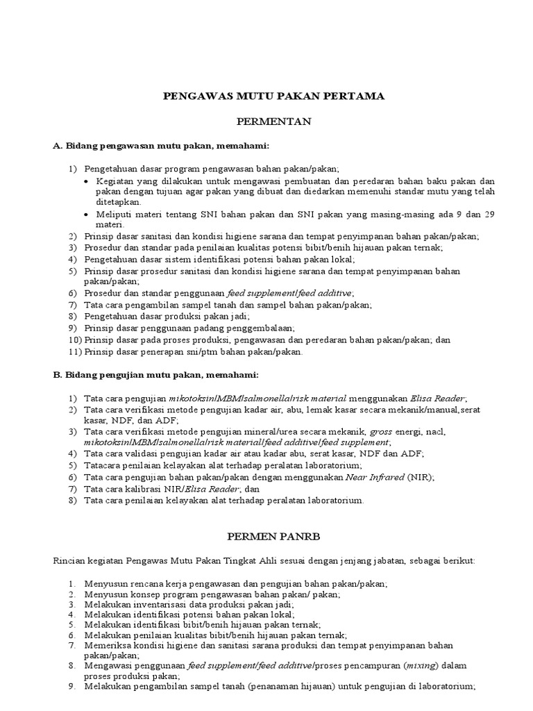 Pengawas Mutu Pakan Pertama | PDF