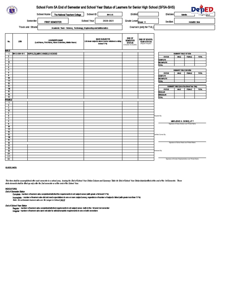 SF5-11-HUMSS1 | PDF | Academic Term | Schools