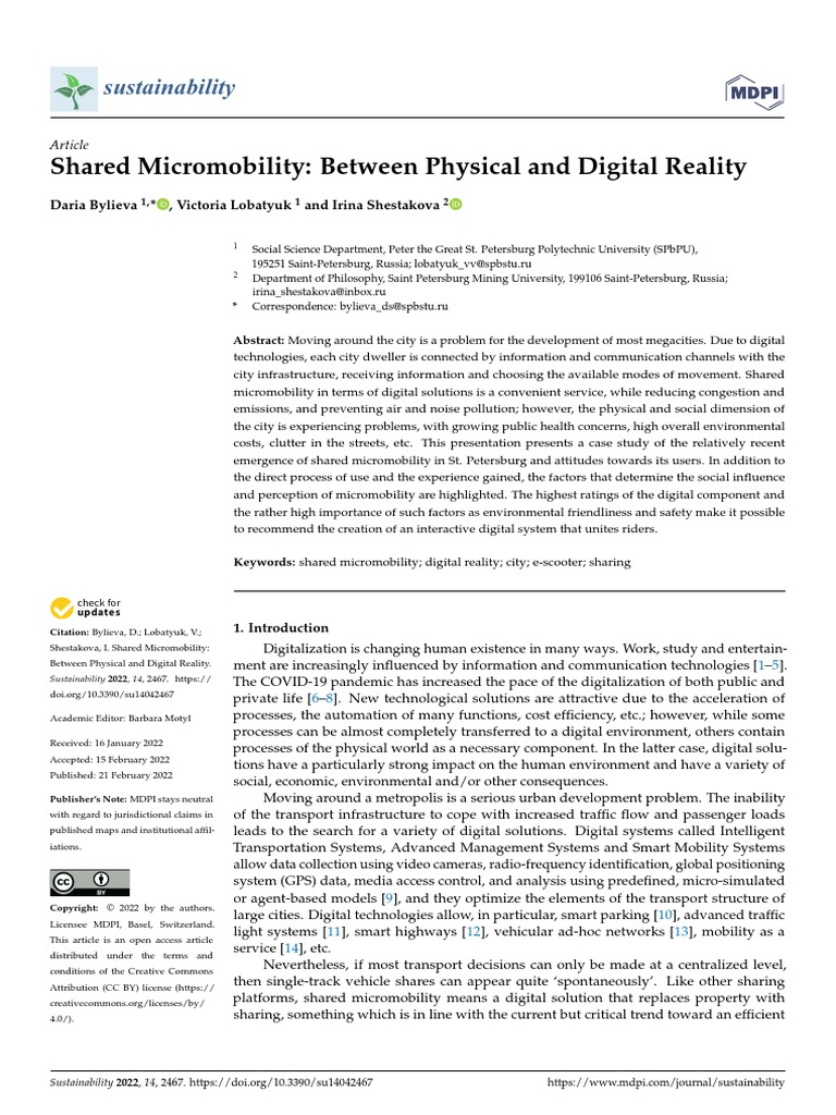 Shared Micromobility Between Physical and Digital Reality | PDF | Transport