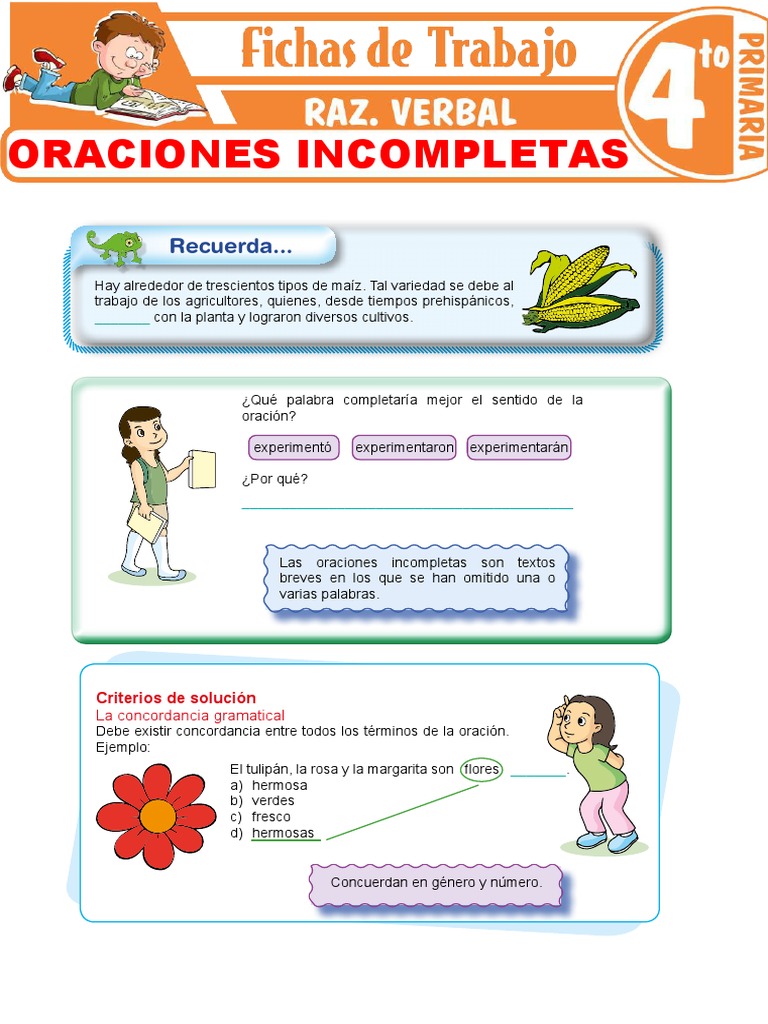 Oraciones Incompletas | PDF | Maíz | Cocina