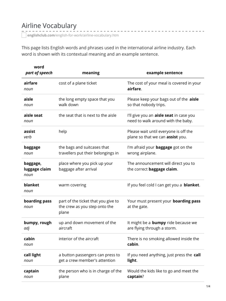 Airline Vocabulary | PDF | Baggage | Aviation