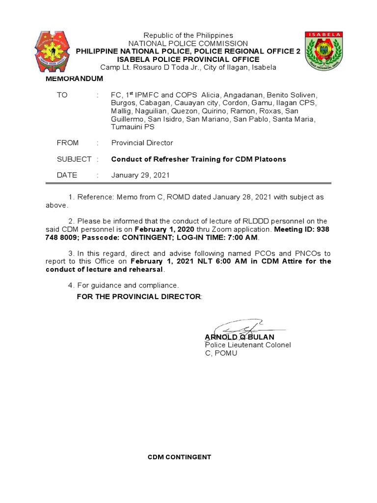 Conduct of Refresher Training For CDM Platoons | PDF